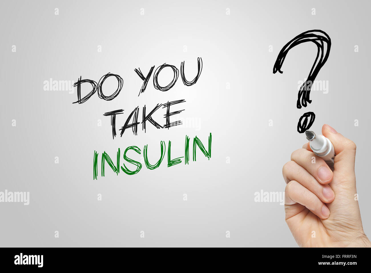 Hand writing do you take insulin on grey background Stock Photo - Alamy