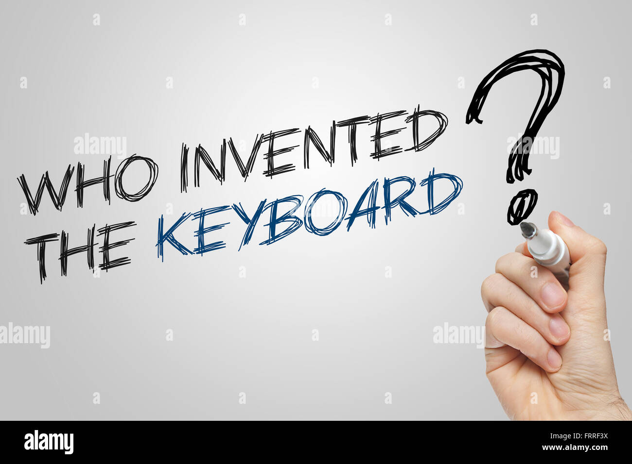 Hand writing who invented the keyboard on grey background Stock Photo ...