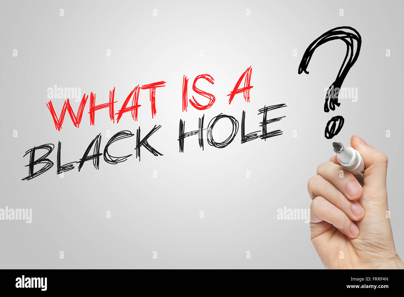 Hand writing what is a black hole on grey background Stock Photo - Alamy