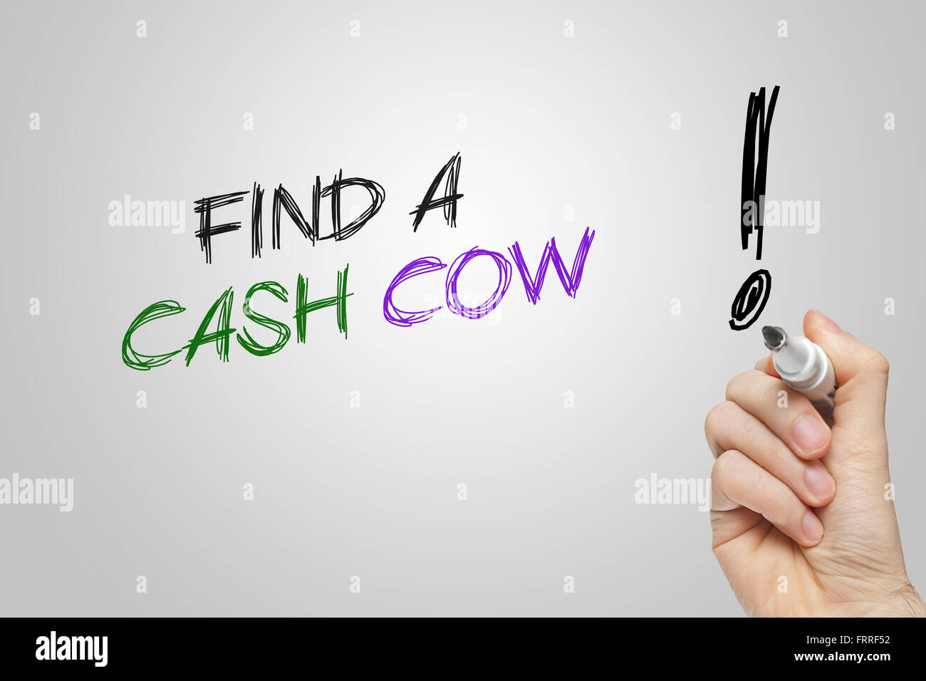 Hand writing find a cash cow on grey background Stock Photo - Alamy