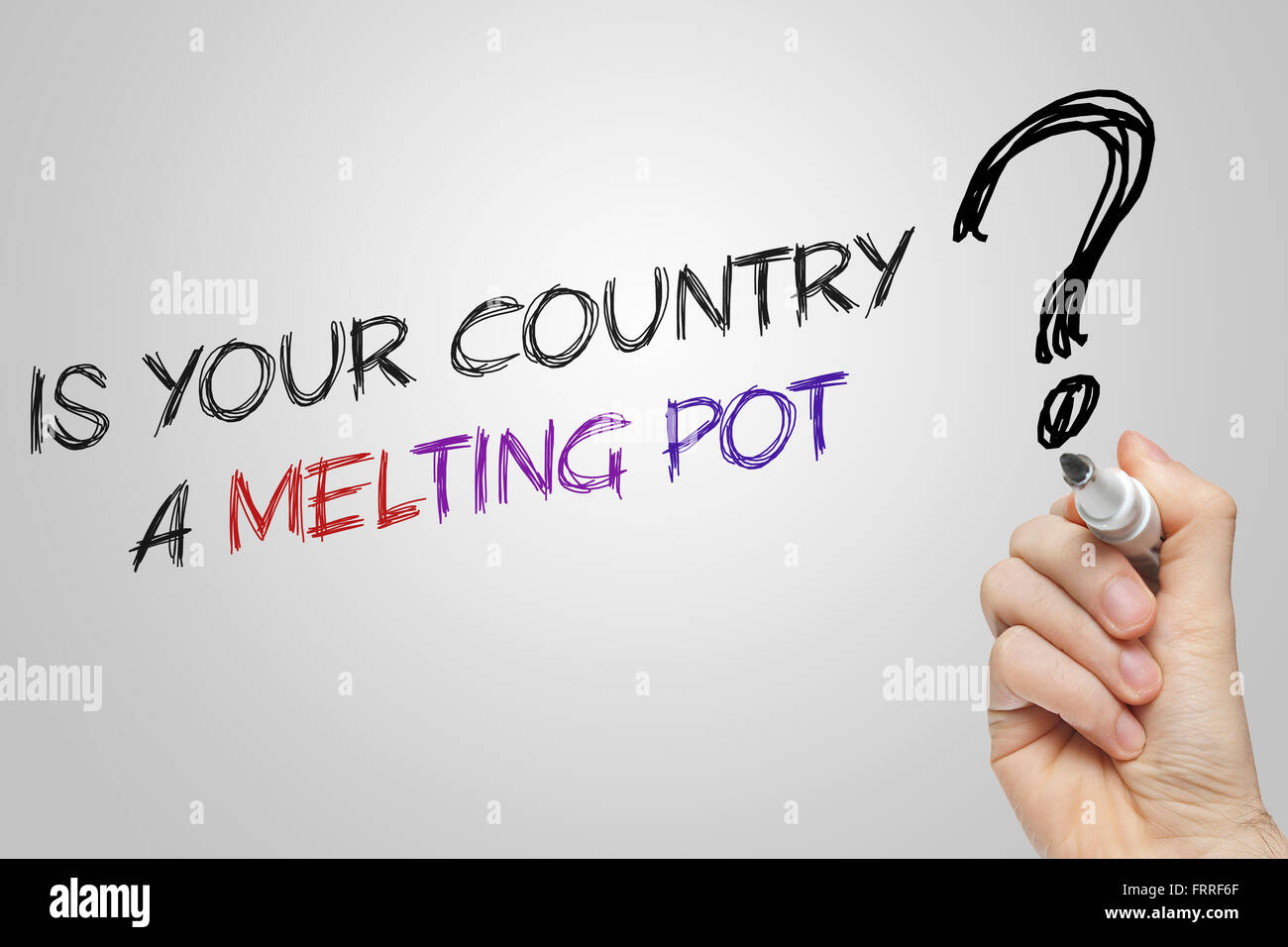 Hand writing is your country a melting pot on grey background Stock ...