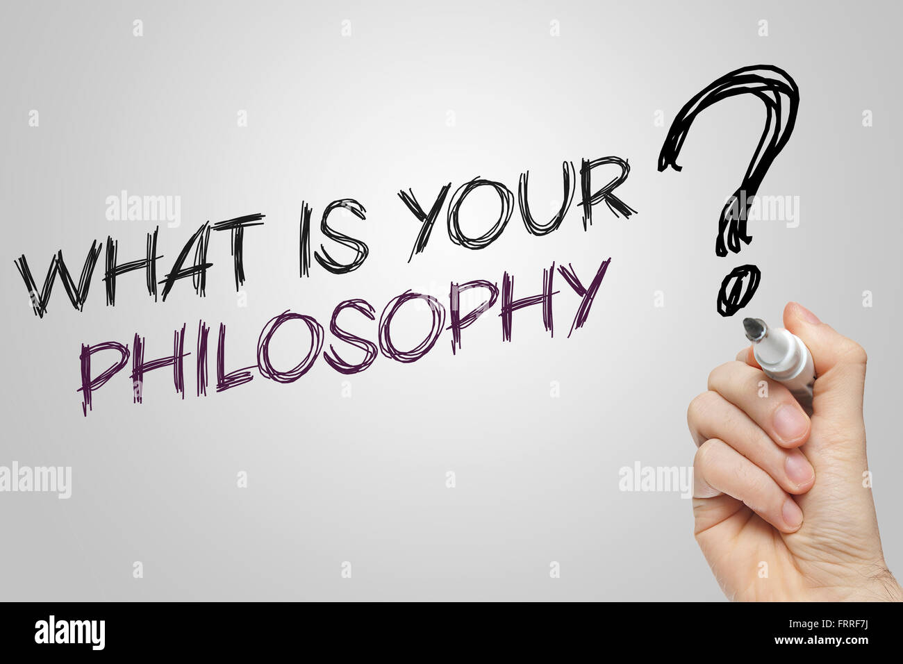 Hand writing what is your philosophy on grey background Stock Photo - Alamy