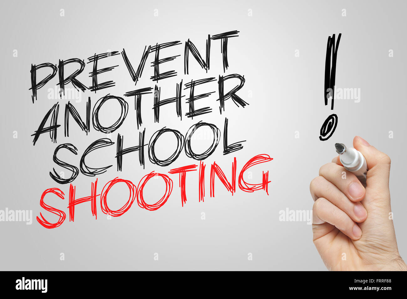 Hand writing prevent another school shooting on grey background Stock ...