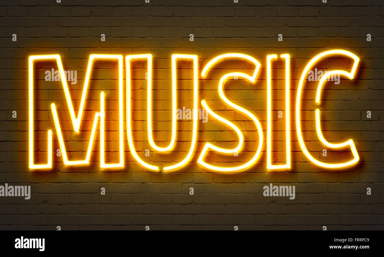 Live music neon sign on brick wall background Stock Photo - Alamy