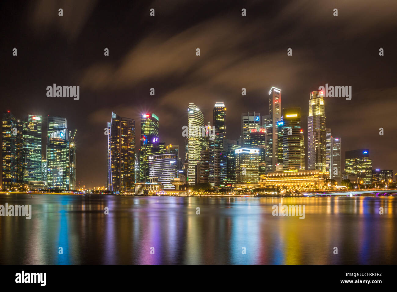 Singapore Singapore skyline across Marina Bay at night Singapore Stock Photo - Alamy