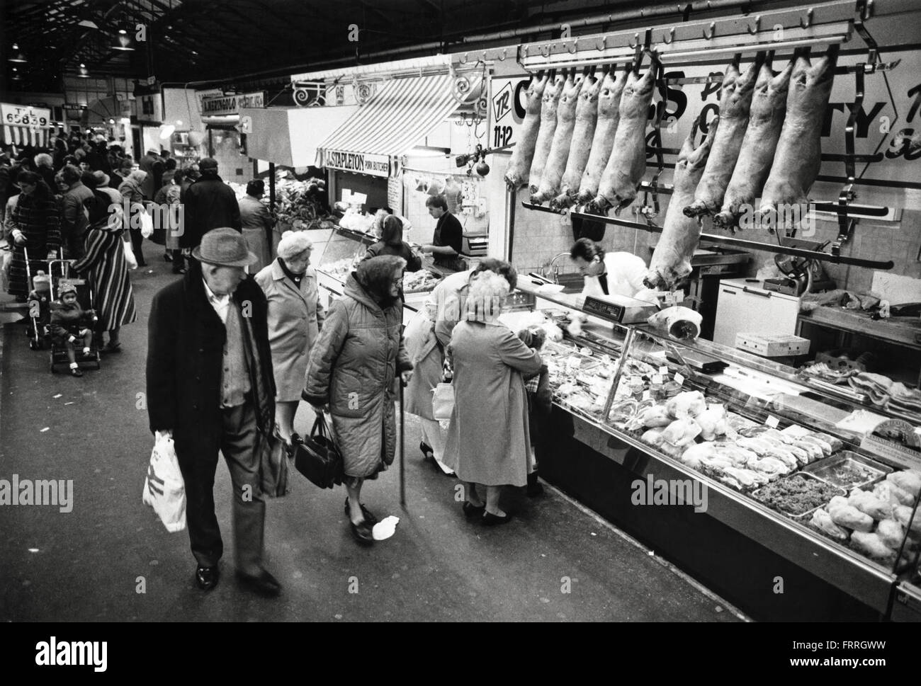 Shoppers at the indoor provisions market in Newport South Wales 1980s ...