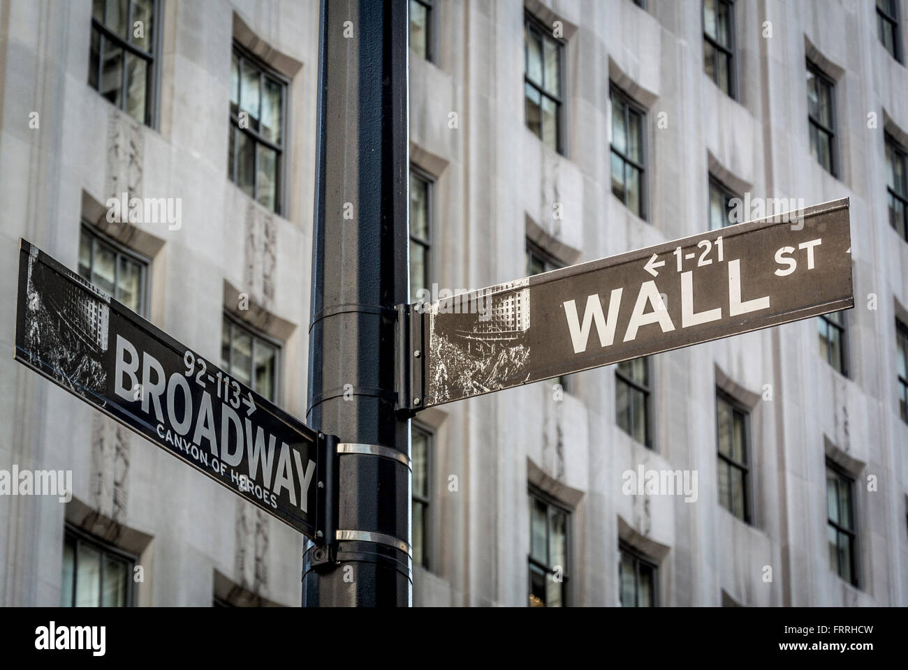 Wall Street and Broadway sign, Lower Manhattan, New york City, USA ...