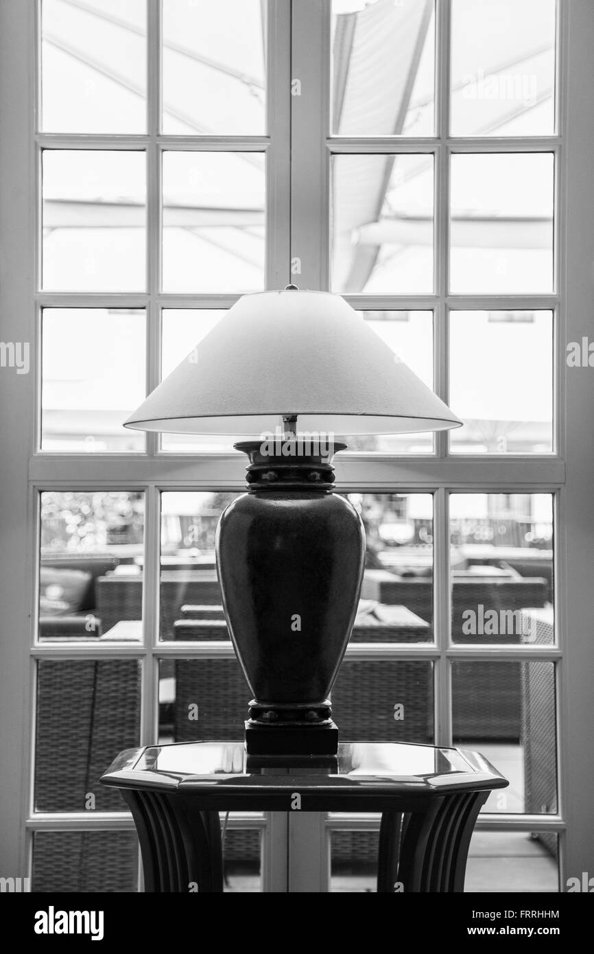 Interior large window modern house Black and White Stock Photos ...