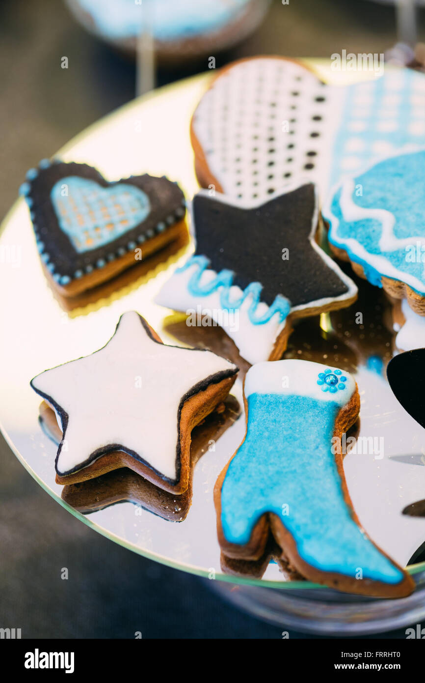 Dessert Sweet Cookies in shape of a star, heart and a boot in Candy Bar ...