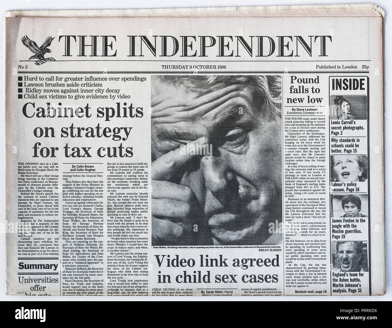 Front cover of “The Independent” third issue, 9 October 1986 - UK Stock ...