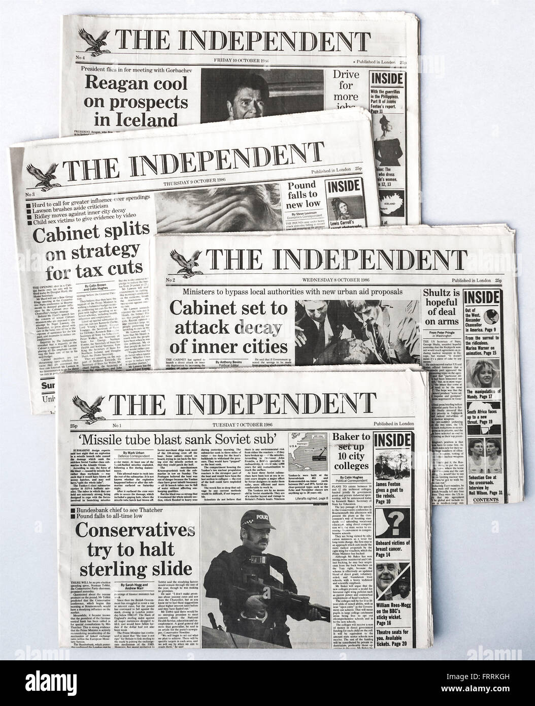 Front covers of “The Independent” first four issues, 7-10 October 1986 ...