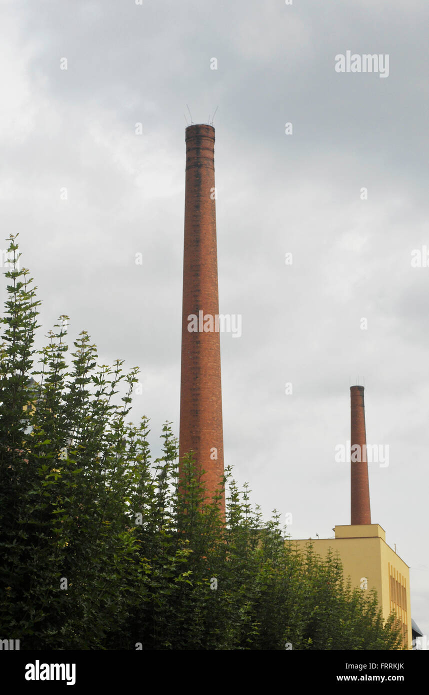 chimneys of Pilsner Brewery, Pilsner Urquell, Pilsen, Plzen, Bohemia ...