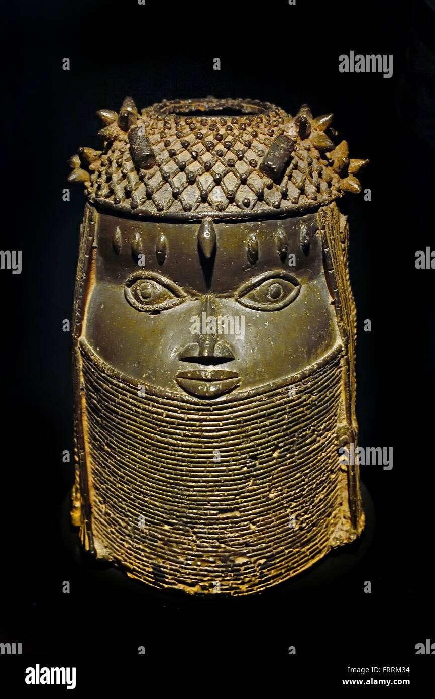 Head of a King ( Oba ) with three tattoos above the eyes and a hat and ...