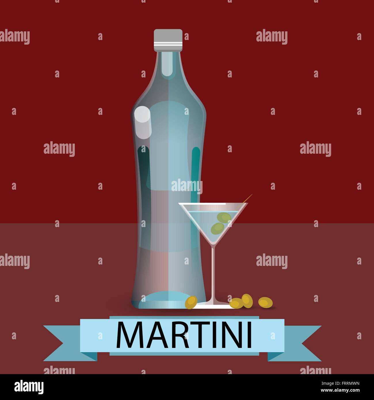 Martini Bottle Glass Olive Alcohol Drink Icon Flat Stock Vector Image ...
