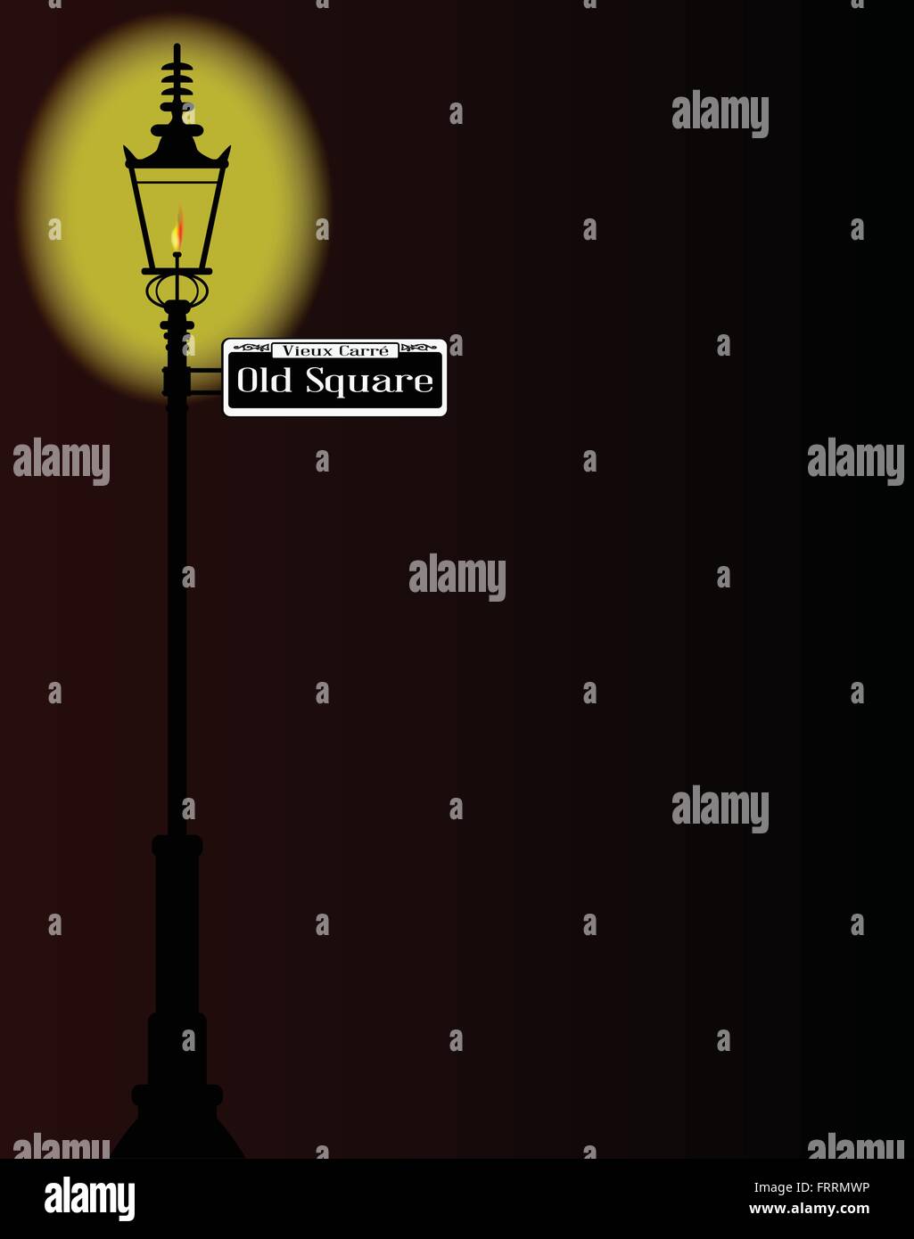 New Orleans street sign of Old Square with old gas street light over a ...