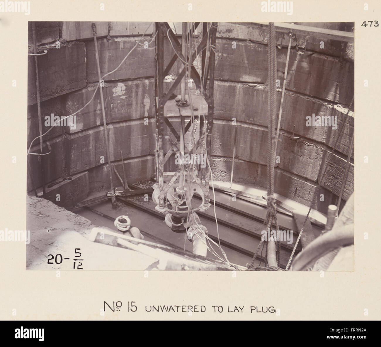 A view of a railroad bridge under construction, showing the structure ...