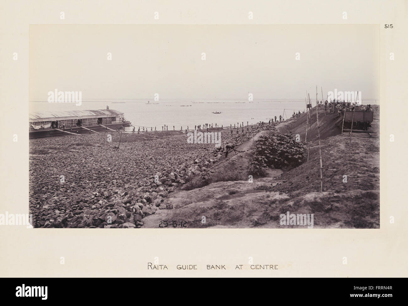 A photograph showing the guide bank at the center of a railroad bridge ...