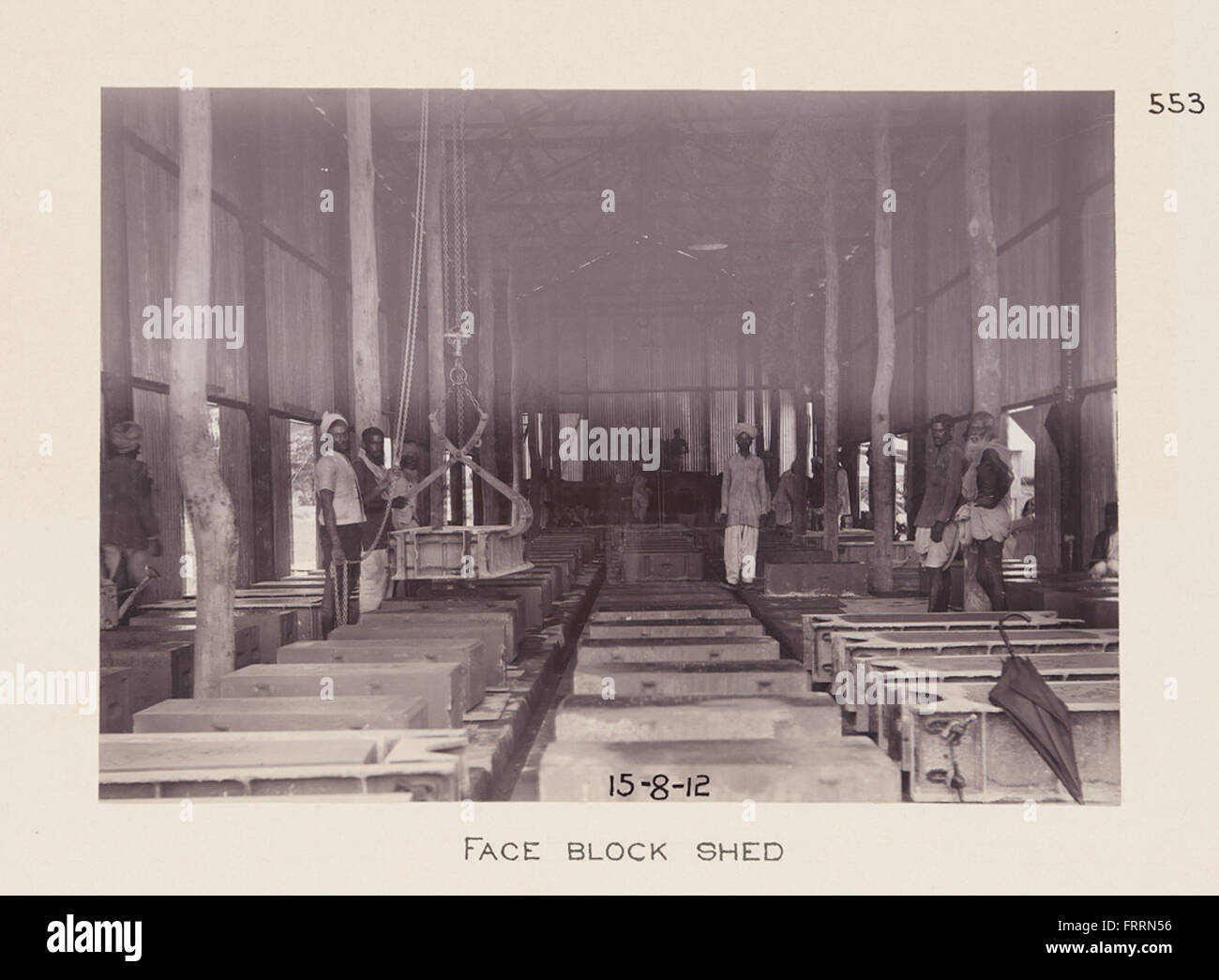 A photograph of a face block shed used in the construction of railroad ...
