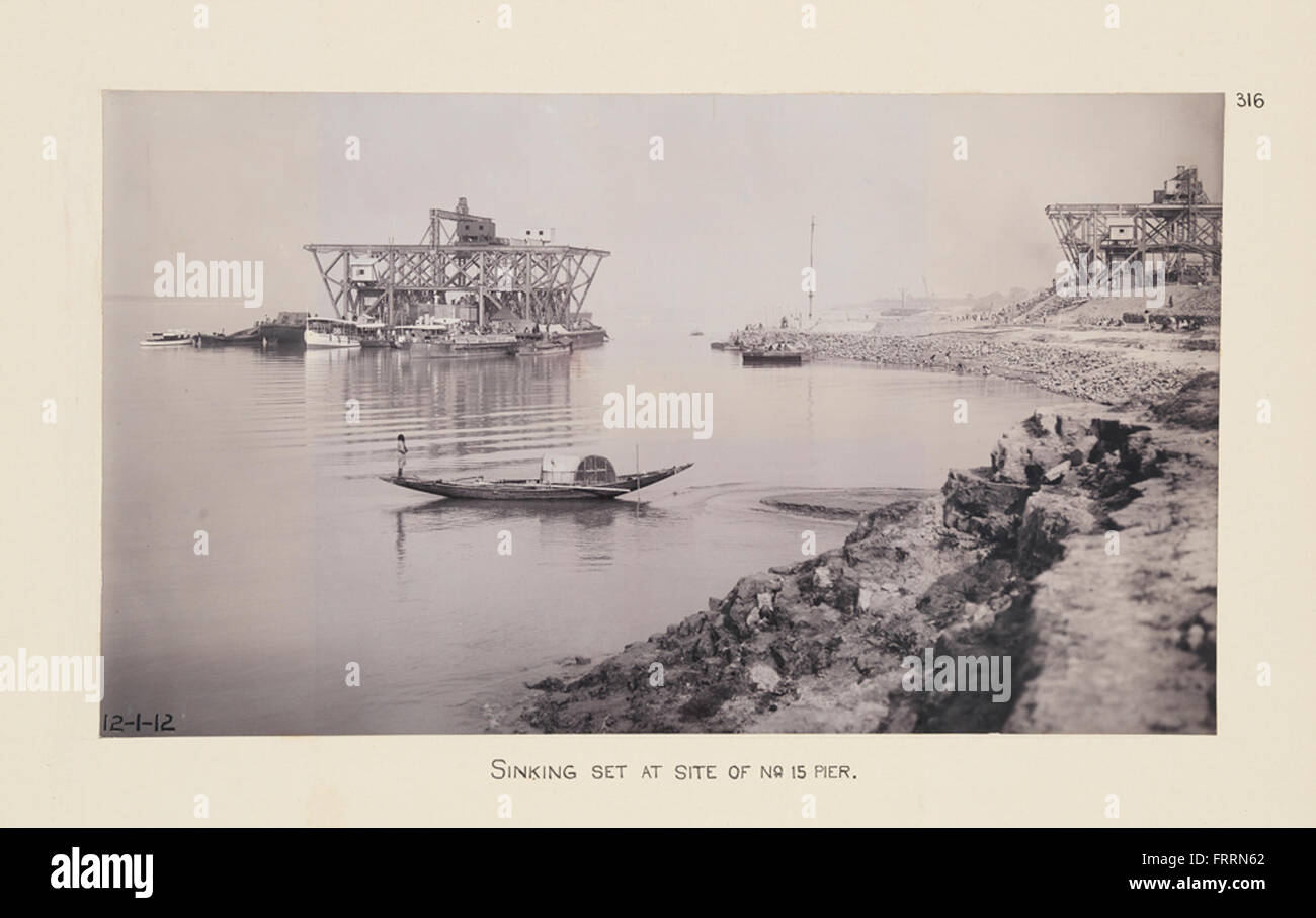 A photograph showing the sinking set at the site of No. 15 pier during ...