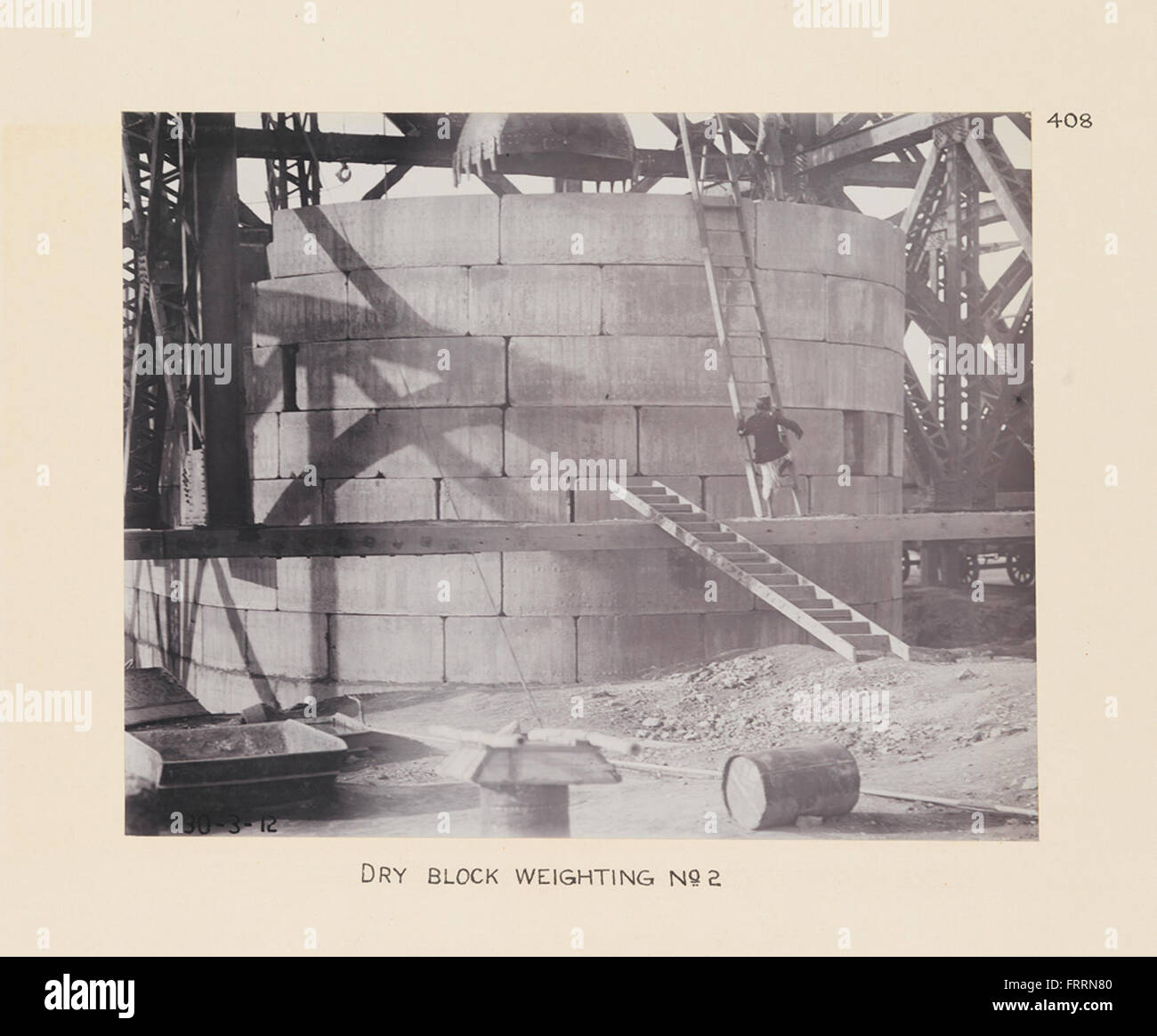 A photograph of the dry block weighting process at No 2 bridge ...