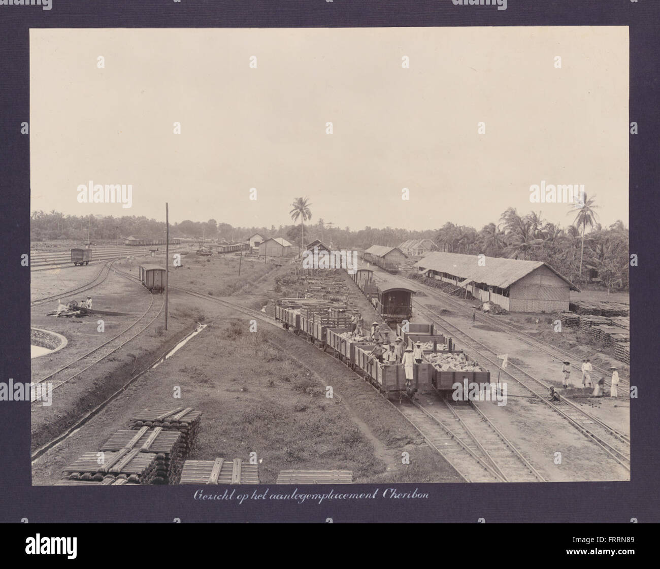 A view of the railroad station in Cheribon (now Cirebon), showing the ...