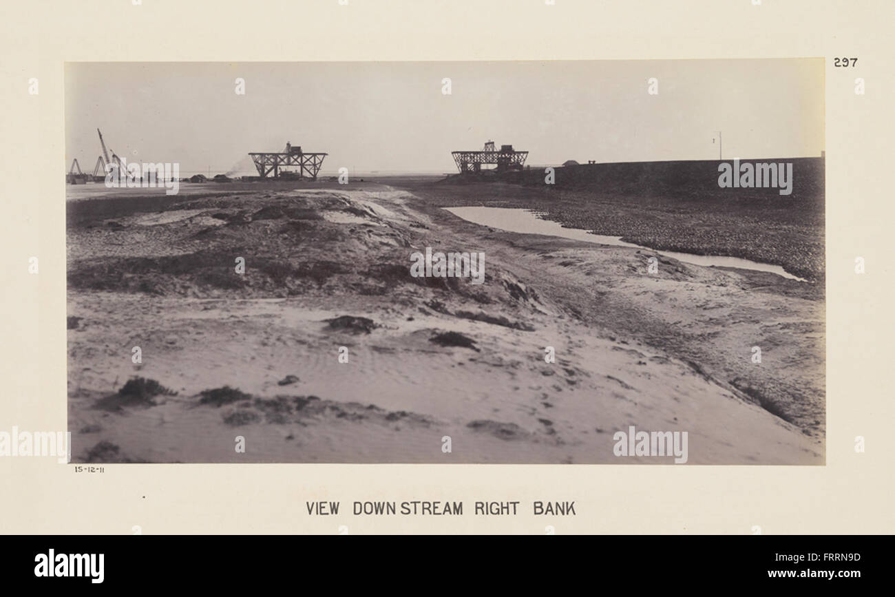 A view of a railroad bridge under construction, showing the right bank ...