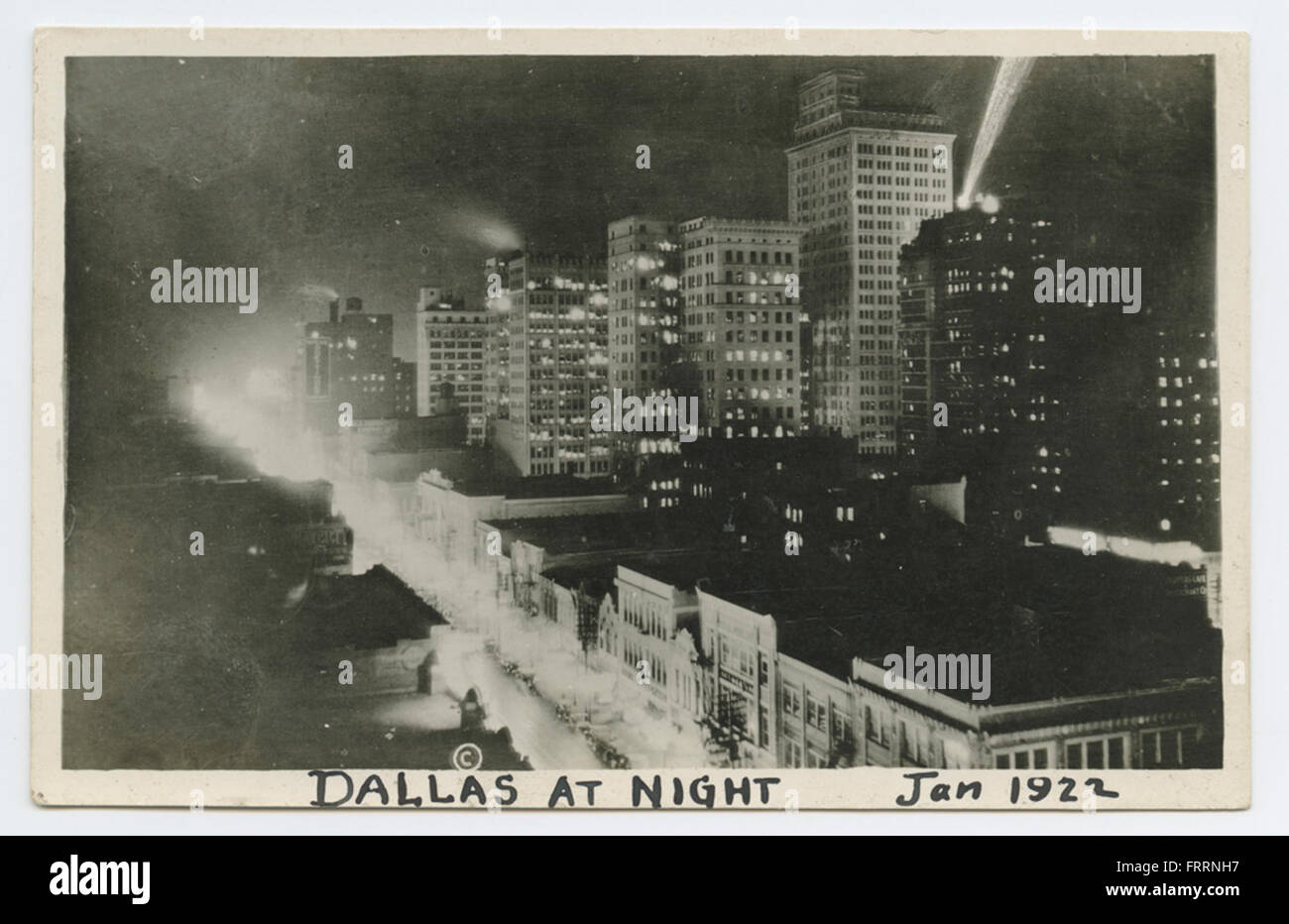 A 1922 photograph of downtown Dallas at night, featuring the ...