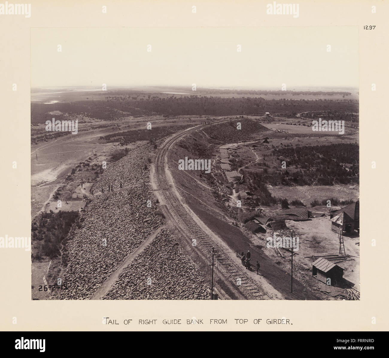 View of the tail of the right guide bank from the top of a girder ...