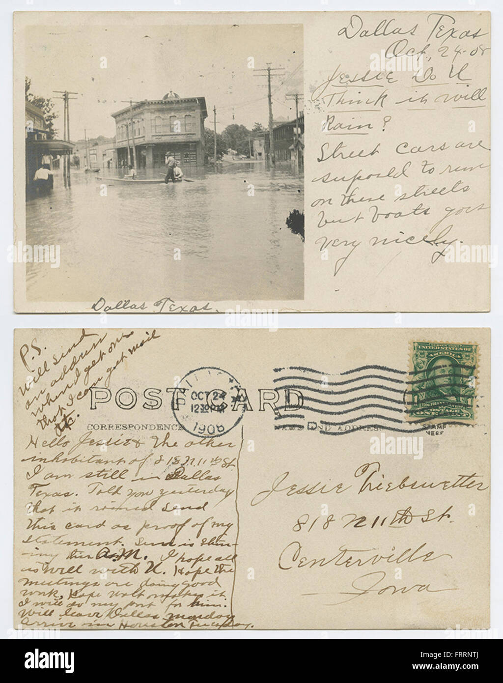 View of flooded streets in Dallas, Texas, following the Trinity River ...