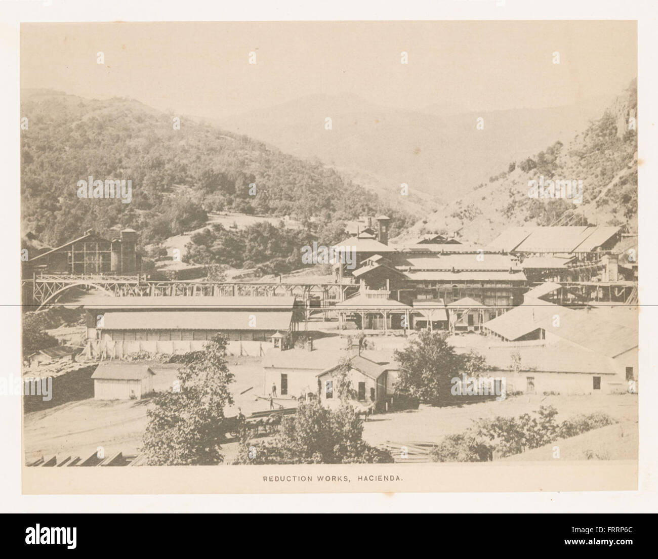 A photograph showing the reduction works at the New Almaden mercury ...