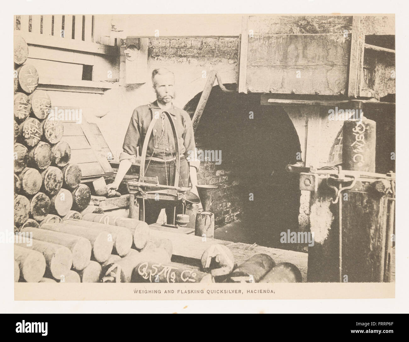 A photograph of miners at the New Almaden mercury mines, engaged in ...