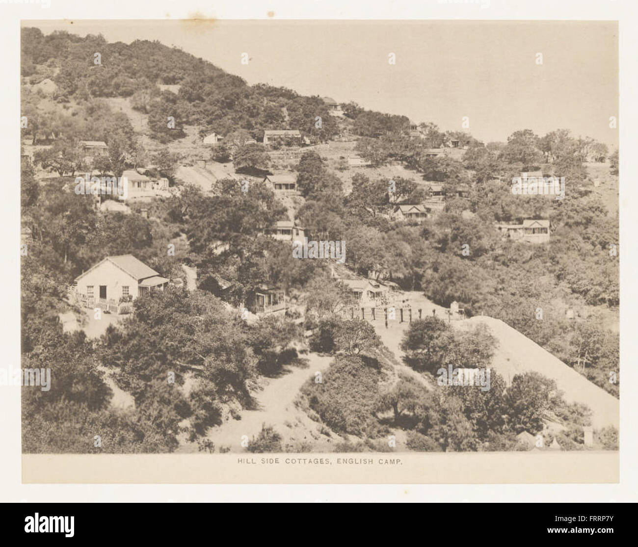 A view of hillside cottages located in an English camp, showing the ...