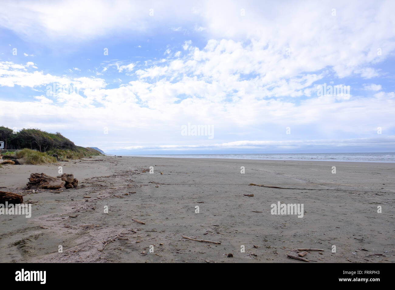 Large beach at low tide on the Oregon Coast showing the coastline with ...