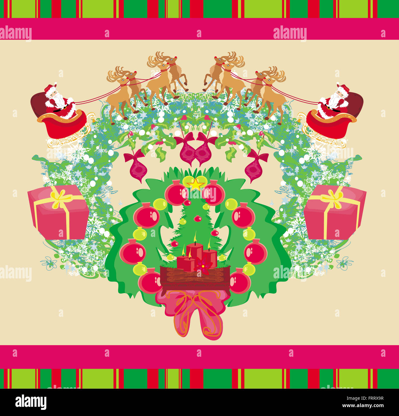 Santa Claus and reindeer - Abstract Christmas card Stock Photo - Alamy