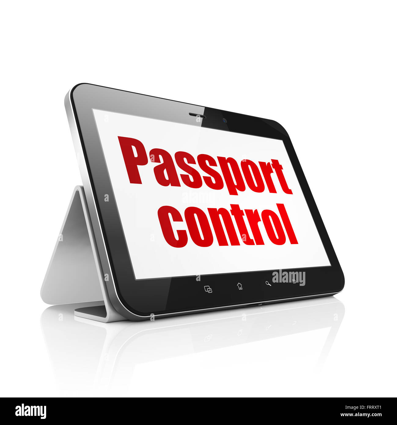 Vacation concept: Tablet Computer with Passport Control on display ...