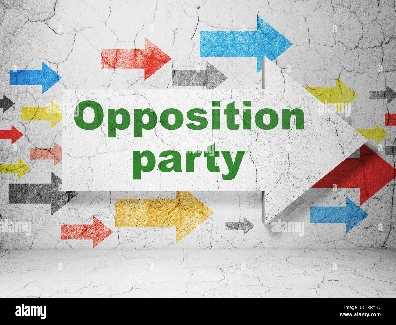 Political concept: arrow with Opposition Party on grunge wall ...