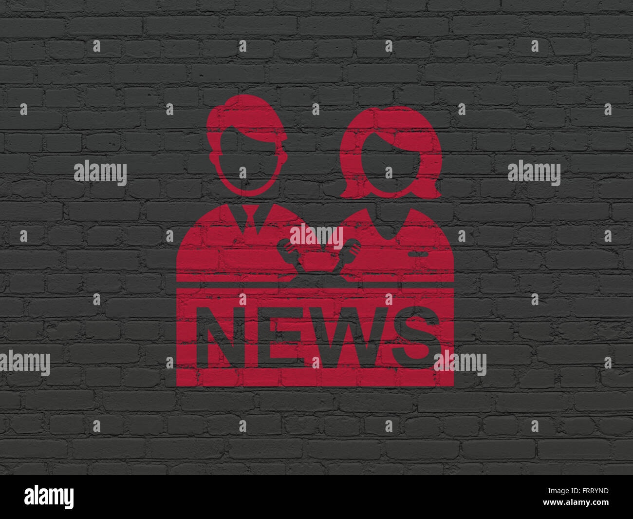 News concept: Painted red Anchorman icon on Black Brick wall background ...