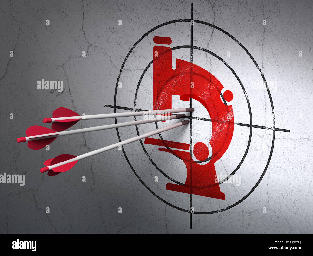 Science concept: arrows in Microscope target on wall background Stock ...