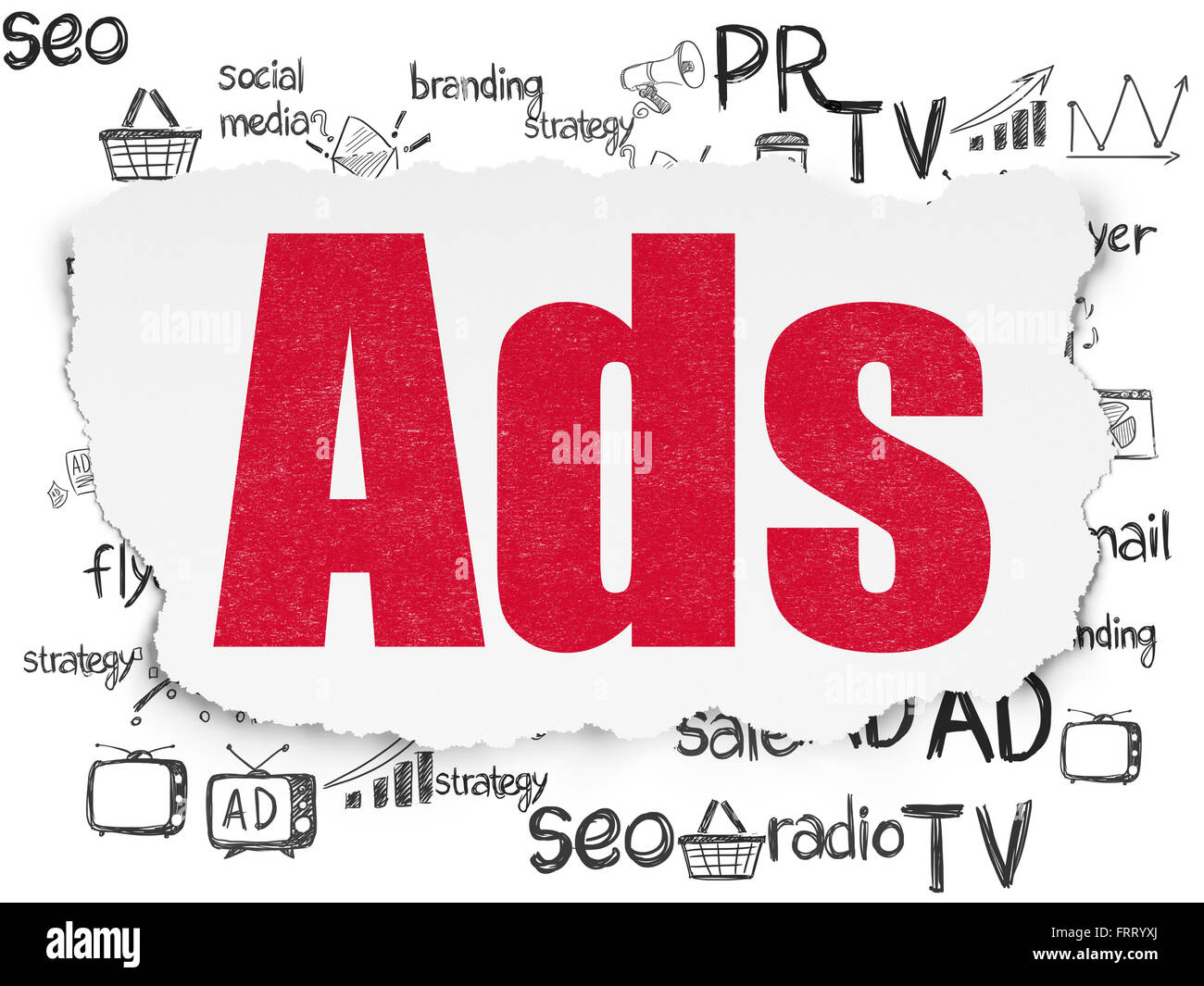 Advertising concept: Painted red text Ads on Torn Paper background with ...