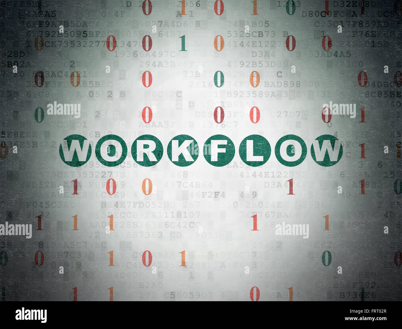 Business concept: Painted green text Workflow on Digital Paper background with Binary Code Stock ...