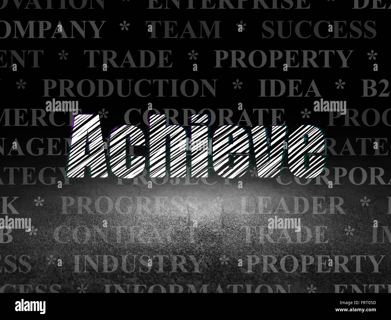 Business concept: Glowing text Achieve in grunge dark room with Dirty ...