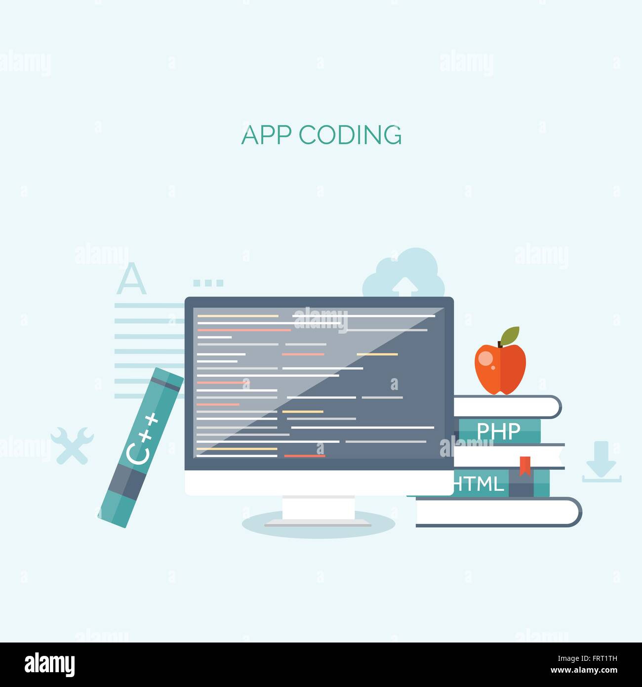Vector illustration. Flat background. Coding, programming. SEO. Search ...