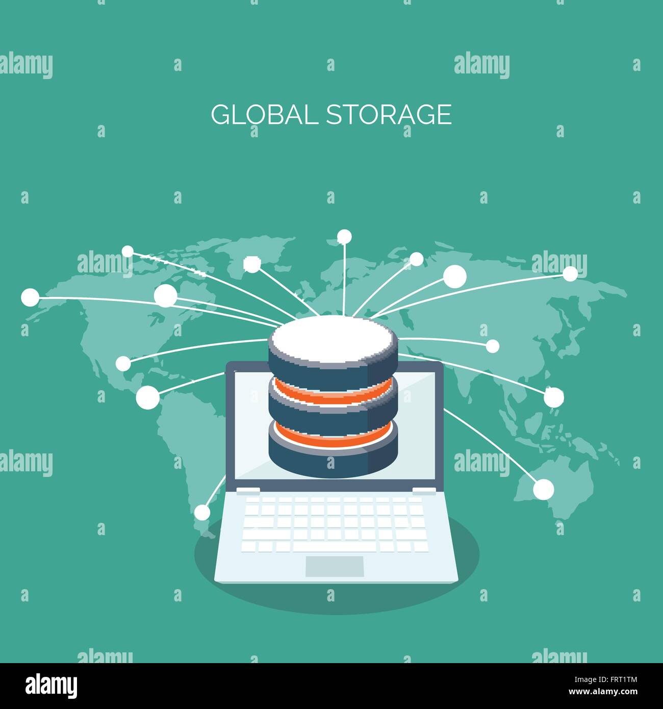 Vector illustration. Flat cloud computing background. Data storage ...