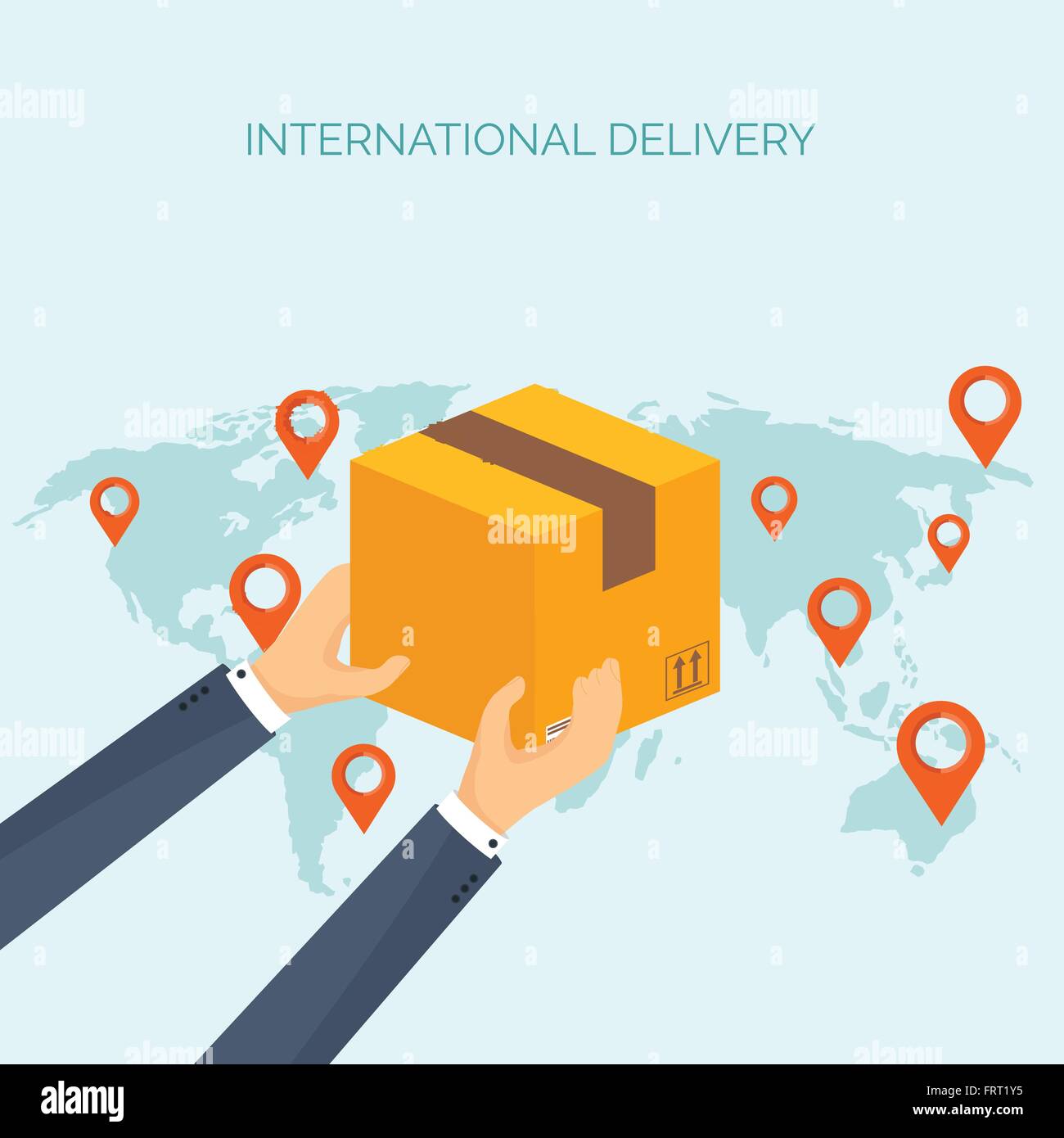 Vector illustration. Flat header. International delivery, worldwide ...
