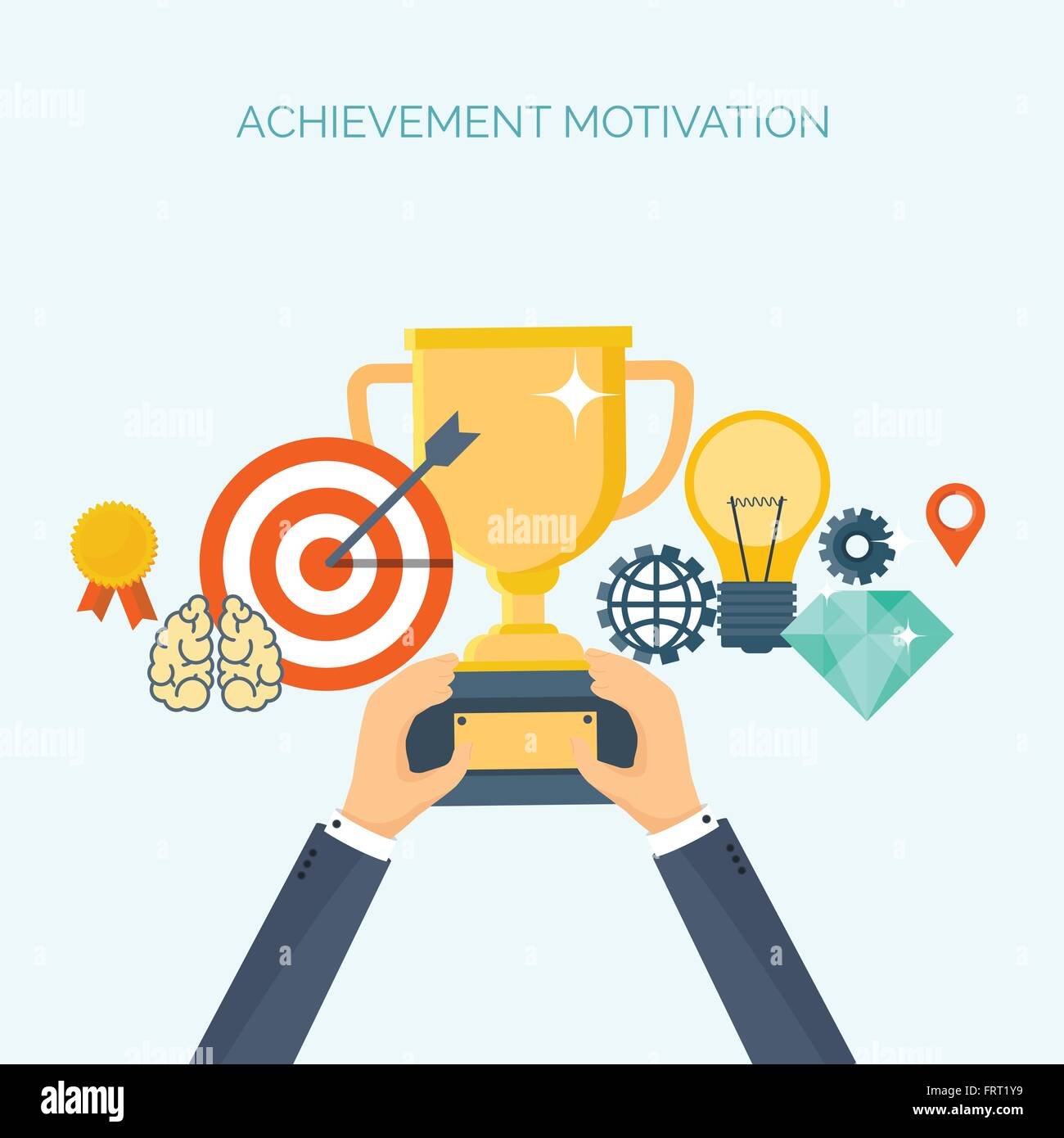 Vector illustration. Flat header. Target, trophy. Management ...