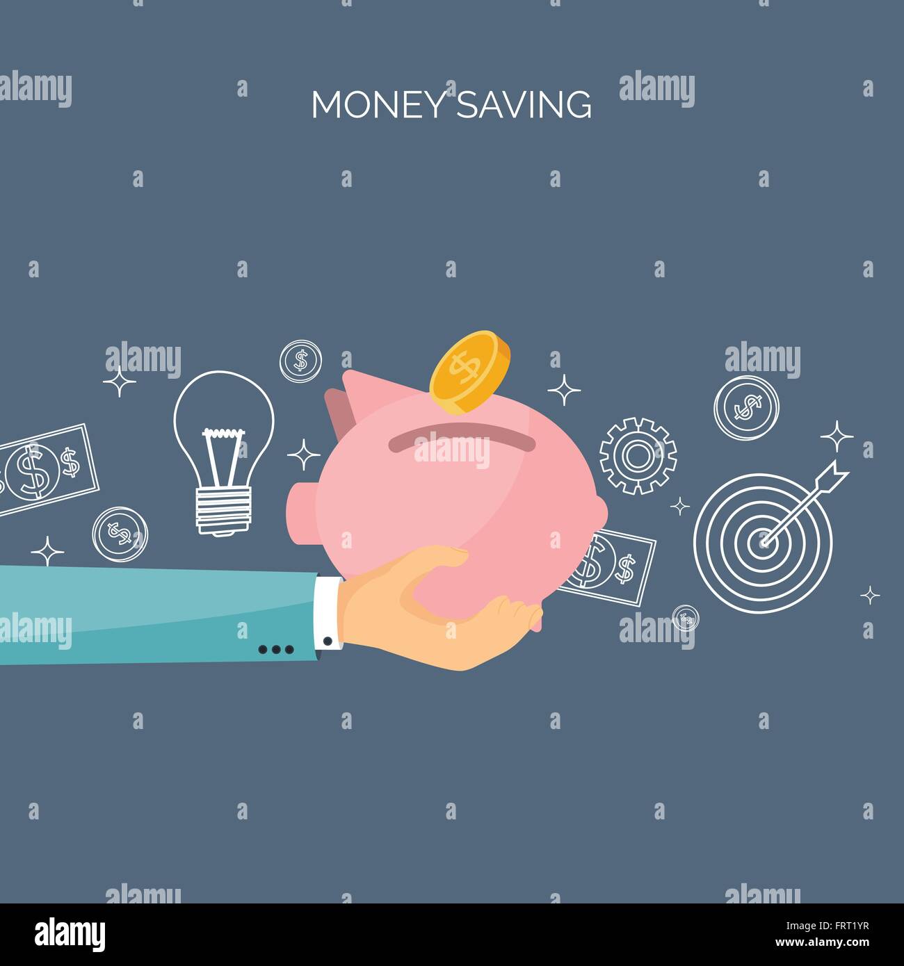 Flat vector illustration backgrounds set. Piggy bank, deposit. Money ...