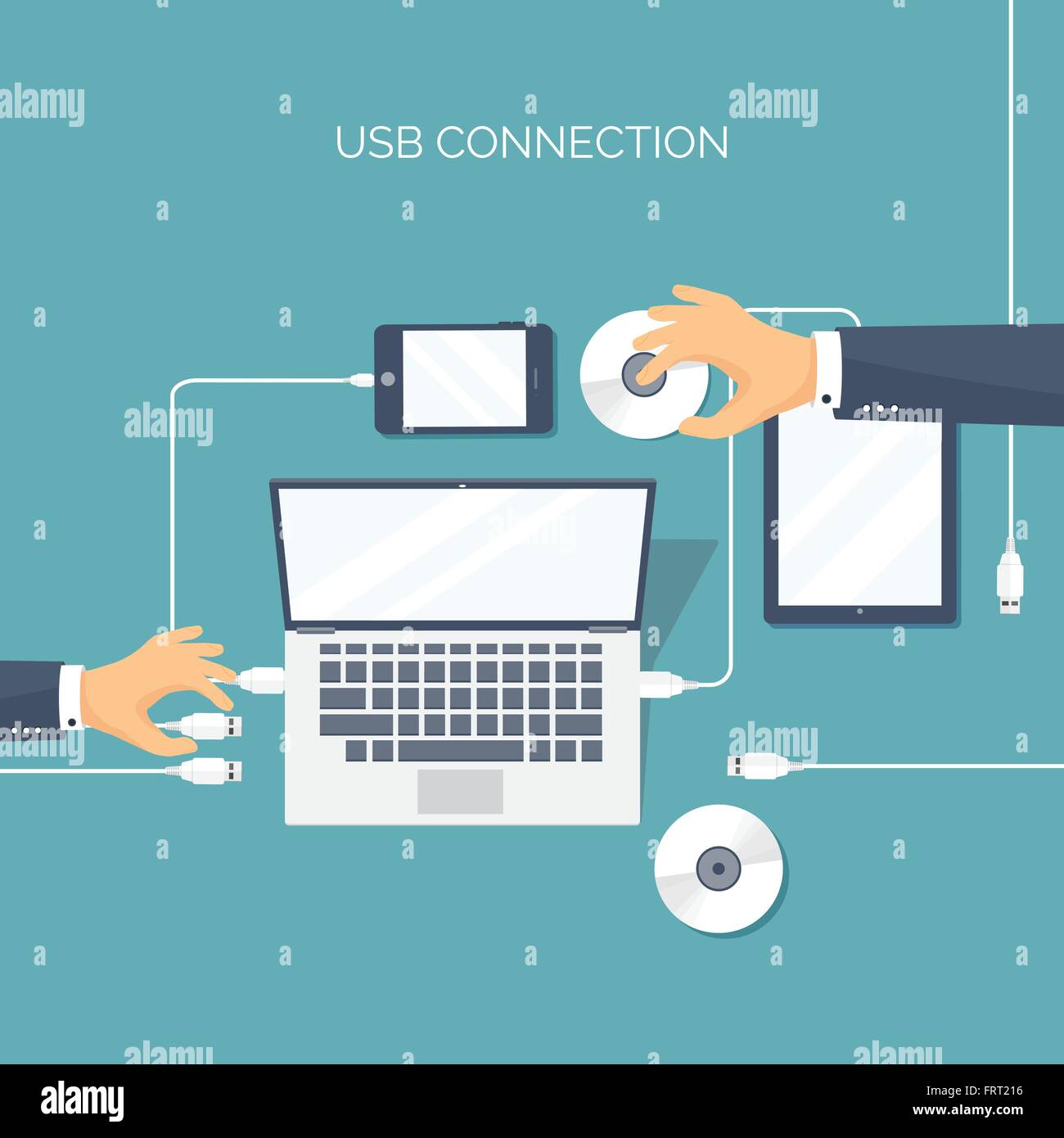 Vector illustration. Usb connection. Computer, tablet, smartphone ...