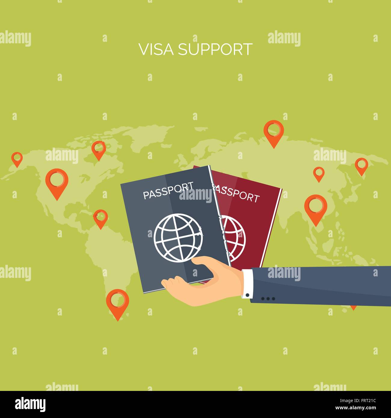 Vector illustration. Flat travel background. Tourism, visa support ...