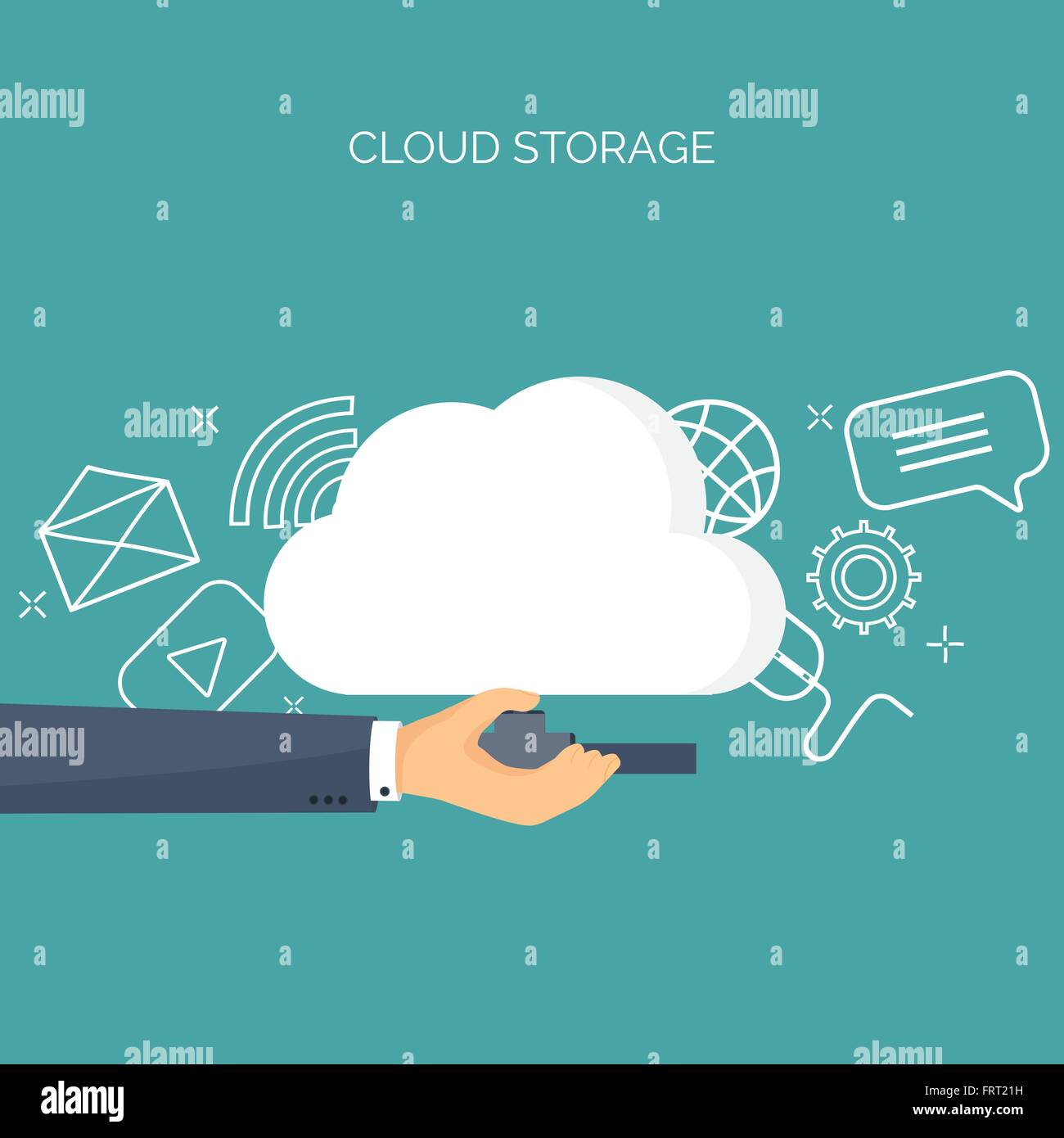 Vector illustration. Flat cloud computing background. Data storage network technology ...