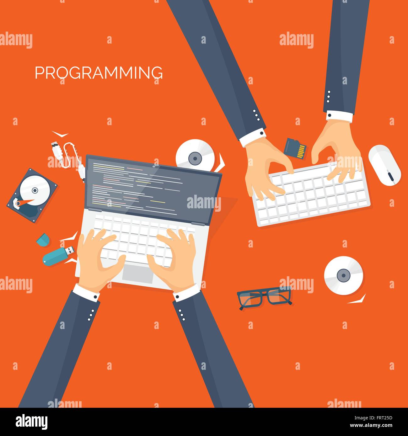 Vector illustration. Flat background. Coding, programming. SEO. Search engine optimization. App ...